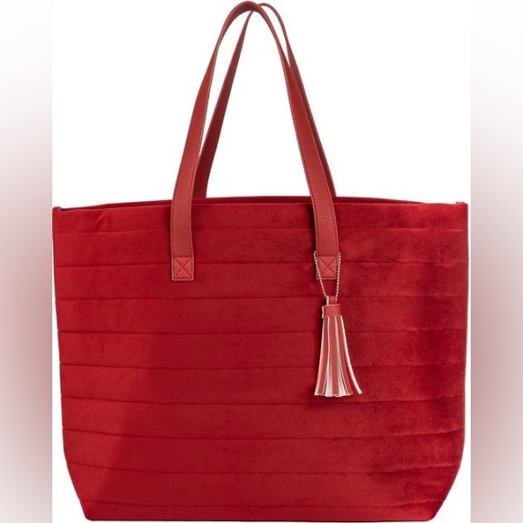 Barnes & Noble | Bags | Nwt Red Quilted Velvet Tote | Poshmark